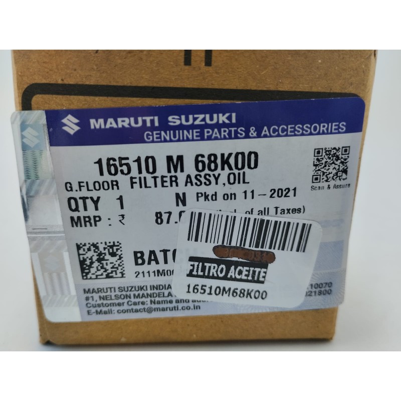 FILTRO ACEITE ORIGINAL SUZUKI 16510M68K20 W 67/81